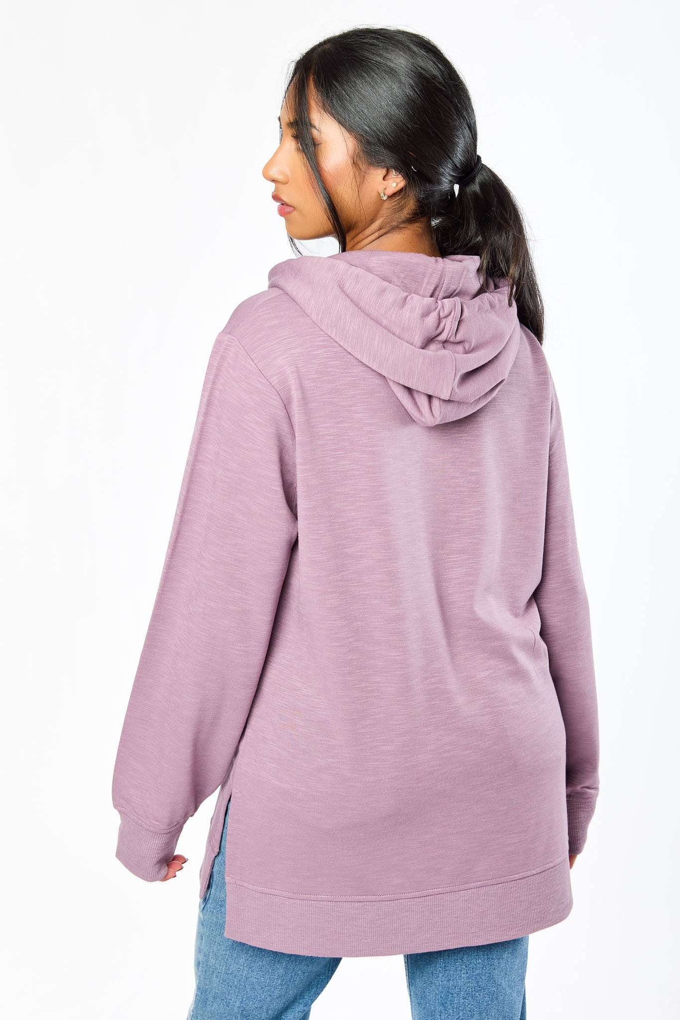 Hooded Fleece Sweatshirt with Side Slits – Eclipse